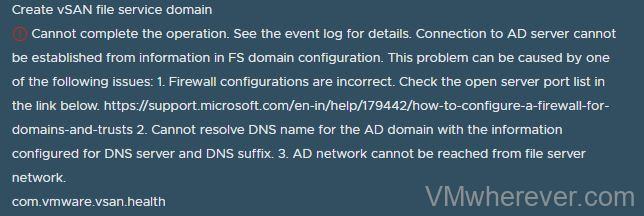 Domain Error When Enabling vSAN File Services